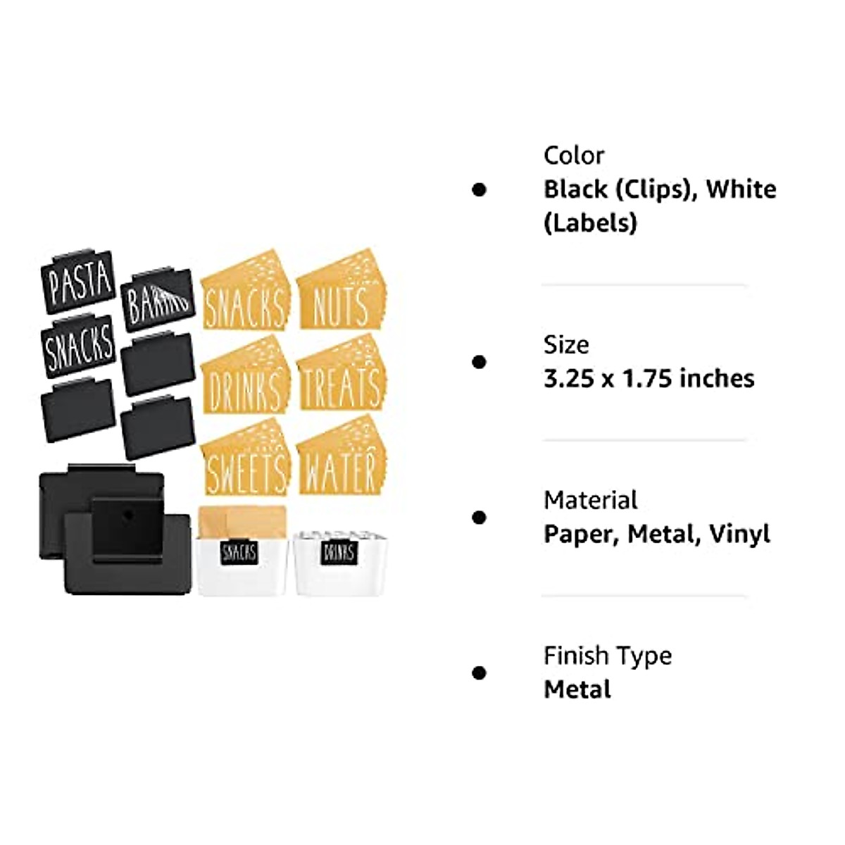 Talented Kitchen 8 Piece Metal Basket Labels Clip On Holders with 40 Labels for Kitchen Storage, Black Label Clips for Storage Bins