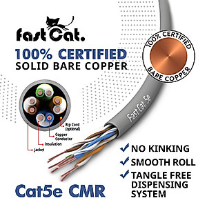 fast Cat. Cat5e Ethernet Cable 1000ft - 24 AWG, CMR, Insulated Bare Copper Wire Cat 5 ethernet Cable with FastReel - 350MHZ / Gigabit Speed UTP Cable Cat5e - CMR (Blue)