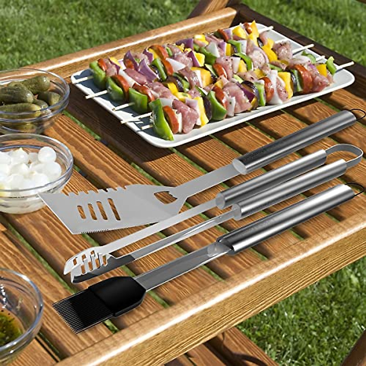Home-Complete HC-1000 BBQ Accessories – 16PC Grill Set with Spatula, Tongs, Skewers, Case – Barbecue Tools for Father’s Day, Wedding, Anniversary, 16 pc, Silver