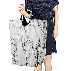 ALAZA White Marble Texture Large Laundry Basket, Collapsible Oxford Fabric Laundry Hamper, Foldable Clothes Tote Bag, Bin Storage Organizer with Handles