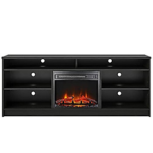Ameriwood Home Hendrix 65" TV Stand with Electric Fireplace Insert and 6 Shelves, Black Oak