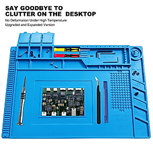 Akeoil Premium Heat Resistant Solder Pad, Large Anti-static Magnetic Silicone Pad, Repair Pad With Scale, for Cell Phone, Computer and Other Electronic Repairs, 17.7 "*11.8", Blue