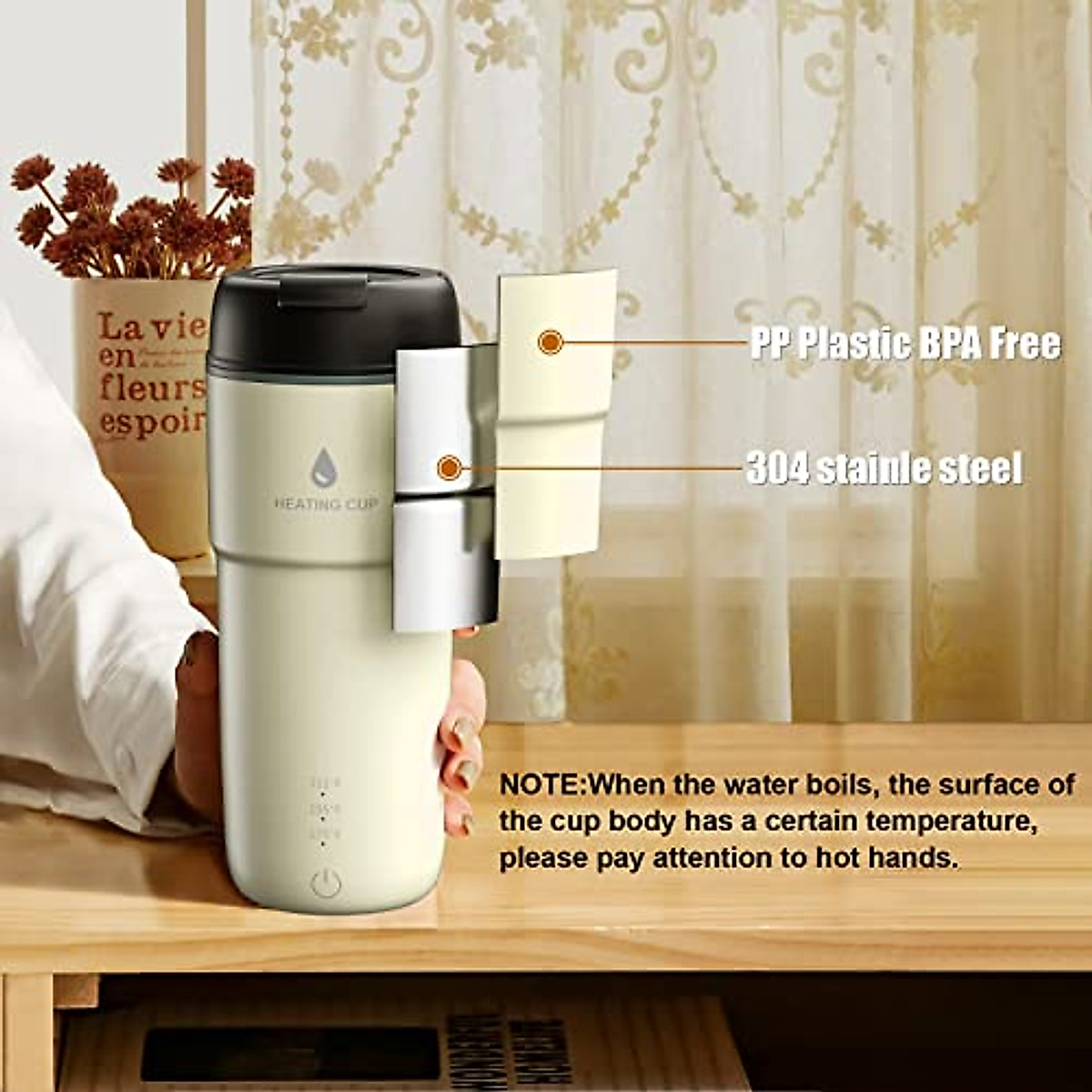 PWAYTEK Travel Electric Kettle Small Stainless Steel, Portable Quick-Boil Electric Kettle, 350ml Mini Travel Kettle, Portable Anti-Dry Kettle, with 3 Preset Temperatures Auto Off and Quick Boiling