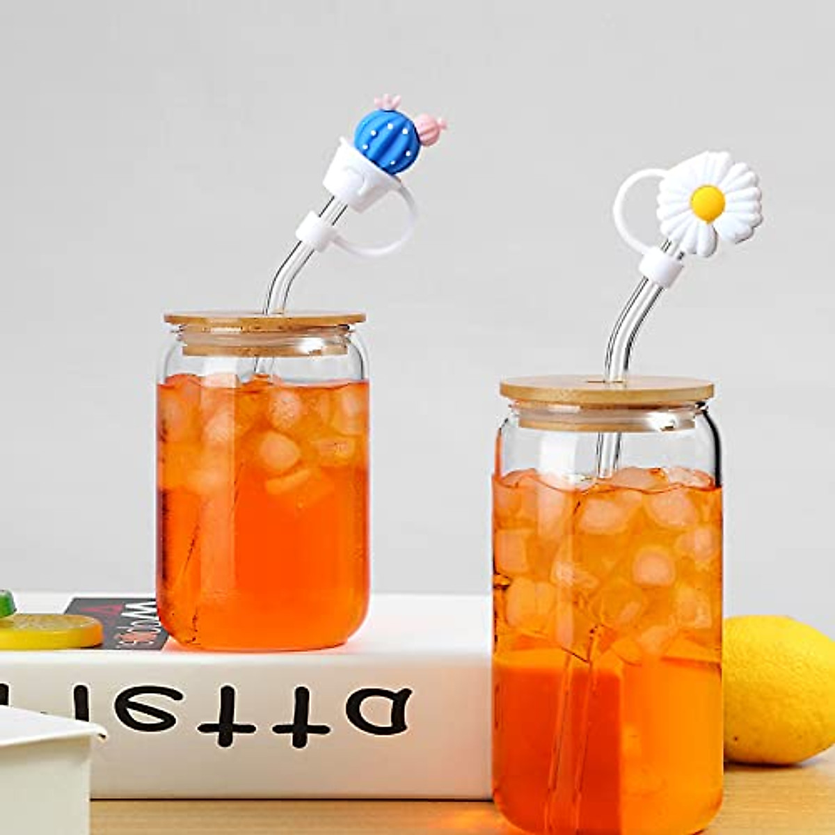 YEJAHY 6Pcs Silicone Straw Cover, Dust-Proof Straw Plugs, Reusable Drinking Dust Caps, Cute Straw Covers Protector, Drinking Straw Tips Lids (Flower)