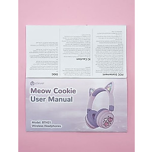 iClever Kids Bluetooth Headphones, Light Up Cat Ear, Safe Volume 74/85dBA,60H Playtime,Bluetooth 5.3,USB C Charging,Wireless Kids Headphones AUX Cord for iPad Tablets School Travel,Meow Cookies-Purple