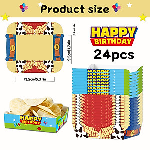 Cartoon Story Disposable Paper Food Trays 24pcs Two Infinity and Beyond Birthday Decorations Nacho Trays For Toy Theme Birthday Decoration Baby Shower Party Supplies