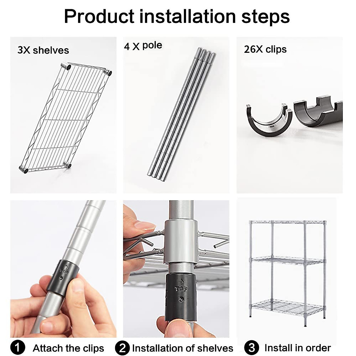 3 Tier Adjustable Storage Shelf Metal Storage Rack Wire Shelving Unit Storage Shelves Metal 500Lbs Capacity 11.8" D x 21.6" W x 31.5" for Pantry Closet Kitchen Laundry Silver