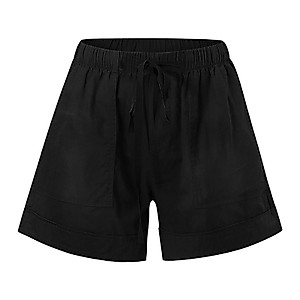 Womens Loose fit Shorts Shorts for Women Dressy Summer Bermuda Shorts Vacation Trendy Drawstring Lounge Shorts with Pockets(01-Black,Large)