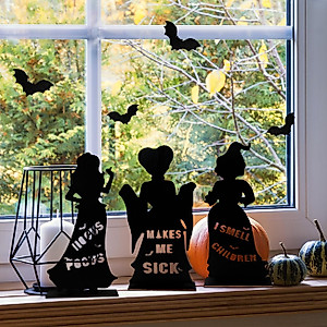 3Pcs Hocus Pocus Wooden Table Centerpieces, Hocus Pocus Halloween Decoration Silhouette Witch Signs Decor, I Smell Children &Makes Me Sick Halloween Wooden Signs