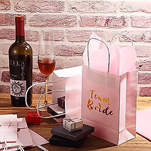 Outus 12 Pieces Team Kraft Bride Gift Bag Bridesmaid Gift Bag Wedding Bride Handles Paper Bag with 12 Pieces Tissue Paper for Wedding Bridal Party, Pink, Gold Letter(3 x 6 x 8 Inch)