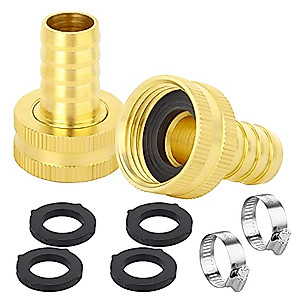 ERGAOBOY 2 Pcs 5/8 Barb To 3/4 Female GHT Thread Swivel Brass Garden Hose Pipe Connector With Clamps,Fit For Garden Hose Repair