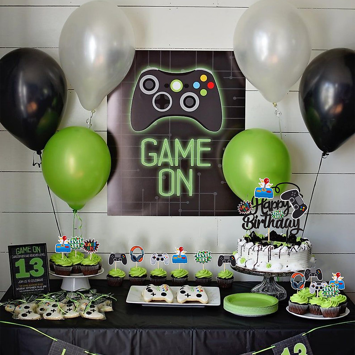 25 PCS Video Game Cupcake Toppers Video Game Happy Birthday Cake Topper Game On Controllers Cupcake Picks GamePad Cake Decorations for Game Theme Baby Shower Kids Birthday Party Supplies