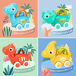 COVTOY 1 Year Old Boy Gift, 4 Sets of Vehicle Dinosaur Car Toys with Playmat and Storage Bag Baby Toys 12-18 Months First Birthday Gifts for 1 Year Old Infants and Toddlers