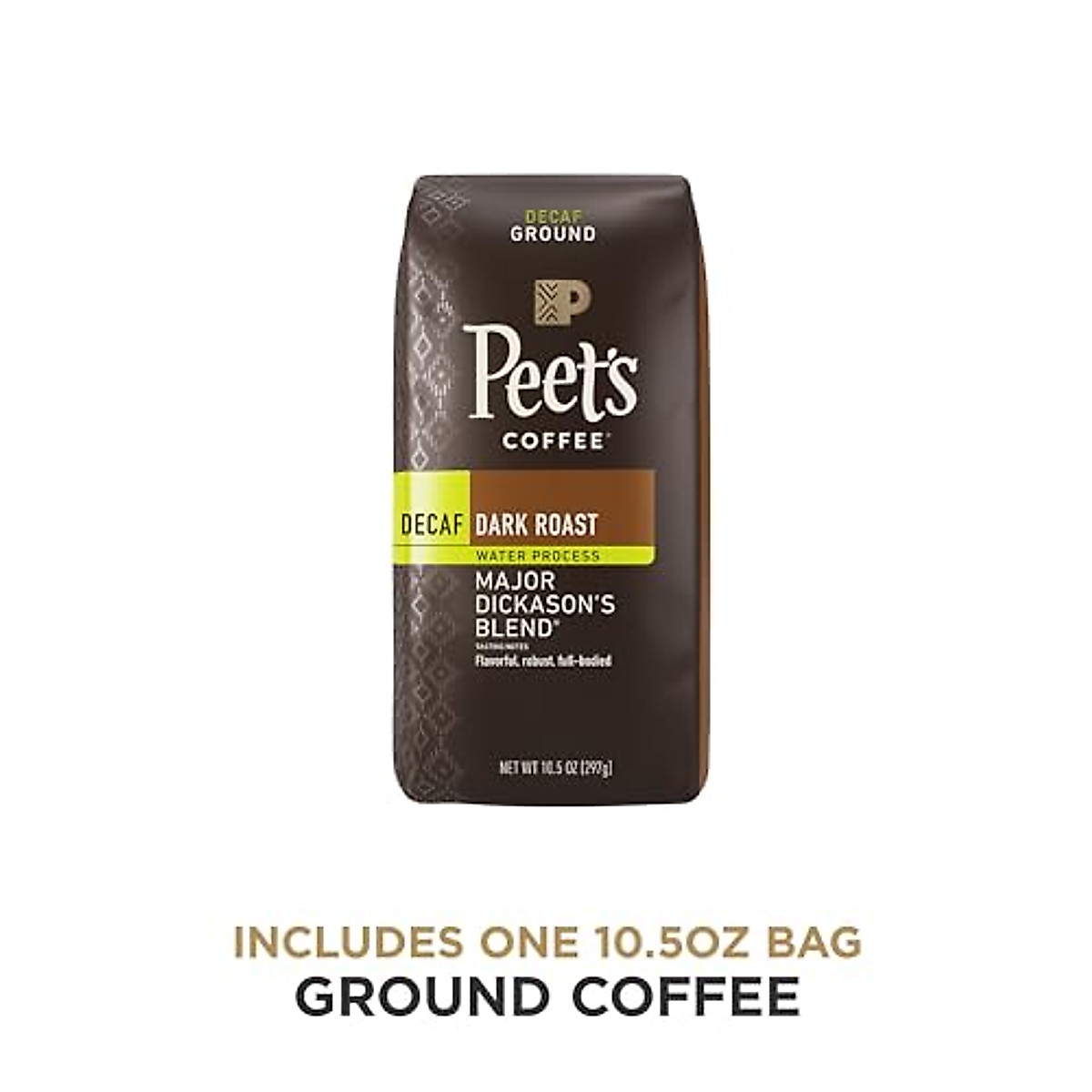 Peet's Coffee, Dark Roast Decaffeinated Ground Coffee - Decaf Major Dickason's Blend 10.5 Ounce Bag