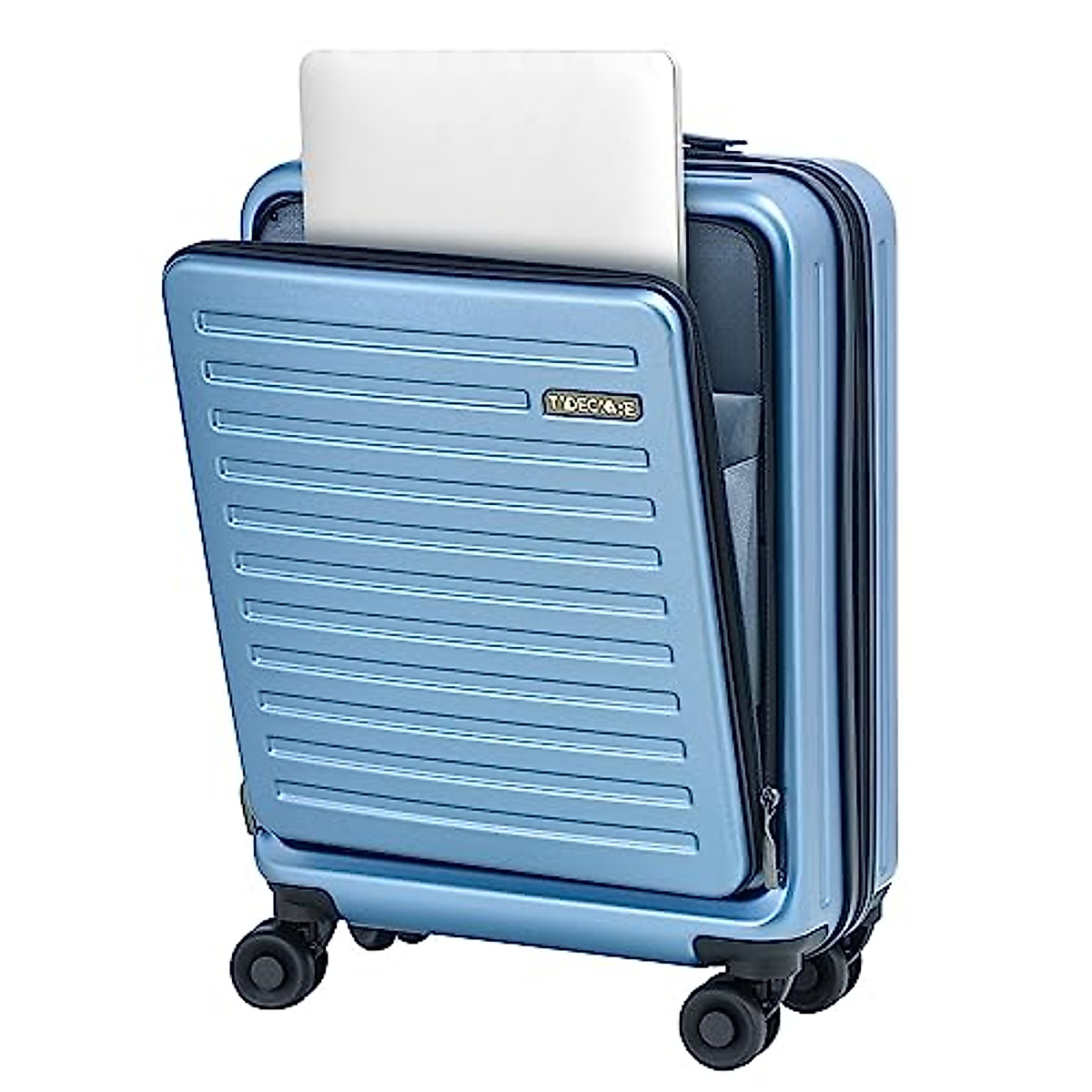 TydeCkare 20 Inch Carry On Luggage with Front Pocket, 21.65 * 15.35 * 7.87" Suitable for Airplane Overhead Bin, 34L PC+ABS Hardshell, Ice Blue