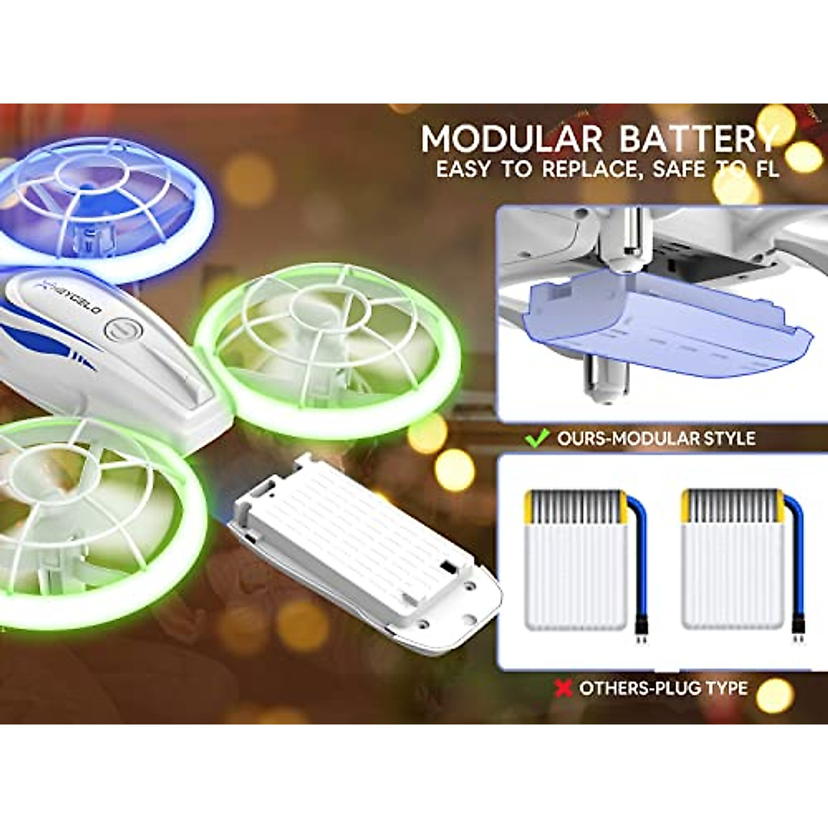 Heygelo S60 Drones for Kids, Mini Drone with LED Lights for Beginners, RC Quadcopter with Altitude Hold and Headless Mode, Full Propeller Protect, 3D Flips, 2 Batteries, Toys Gifts for Boys Girls