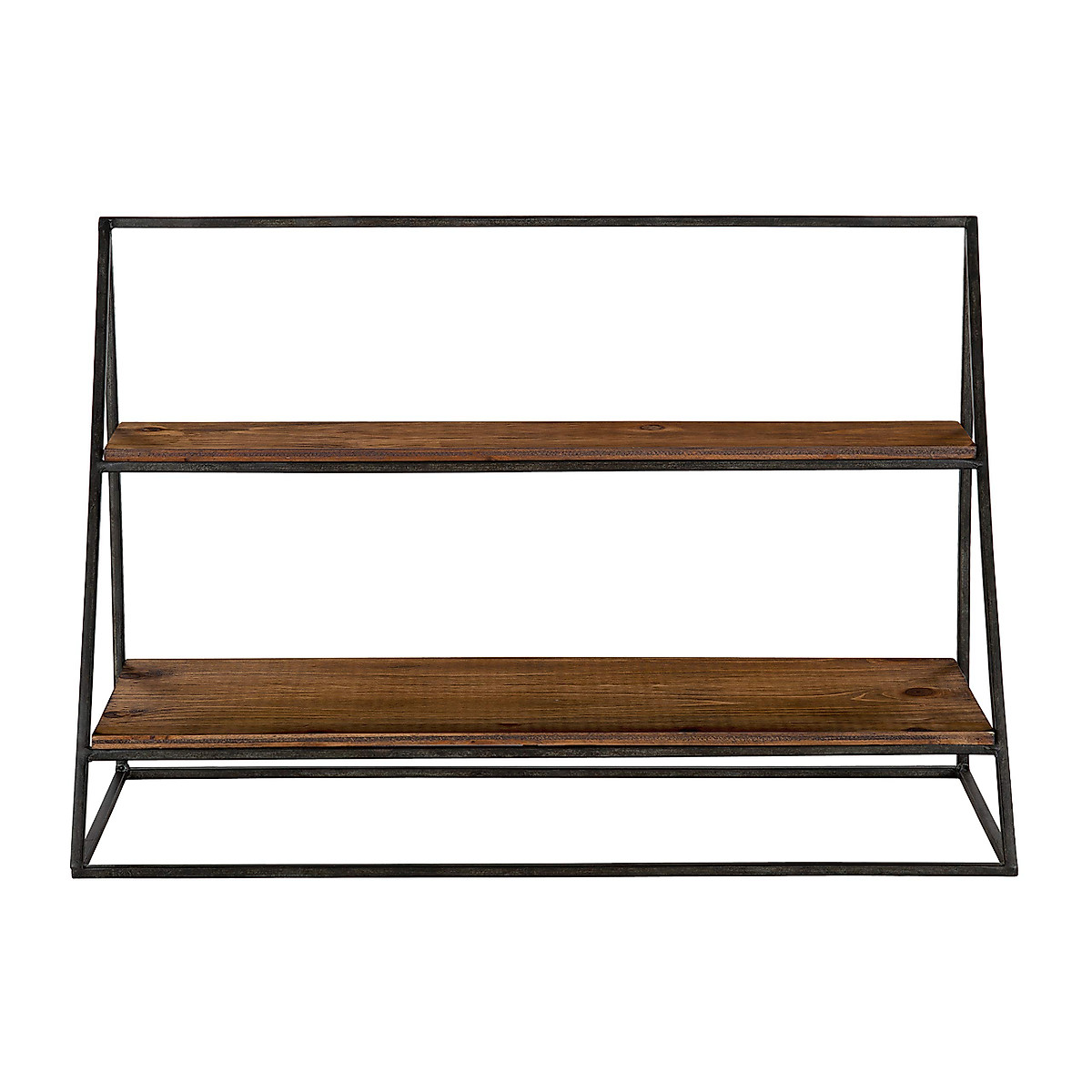 Kate and Laurel Lander Rustic Hanging Wall Shelf, 24" x 8" x 16", Rustic Brown and Black, Two Tiered Farmhouse-Inspired Shelves for Wall