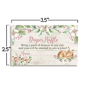 Little Deer Woodland Themed Diaper Raffle Tickets for Girl Baby Showers, 20 2" X 3” Double Sided Insert Cards for Games by AmandaCreation, Bring a Pack of Diapers to Win Favors & Prizes!
