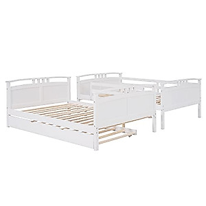 Lifeand Full-Over-Full Bunk Bed with Twin Size Trundle,Separable Bunk Bed for Bedroom,White