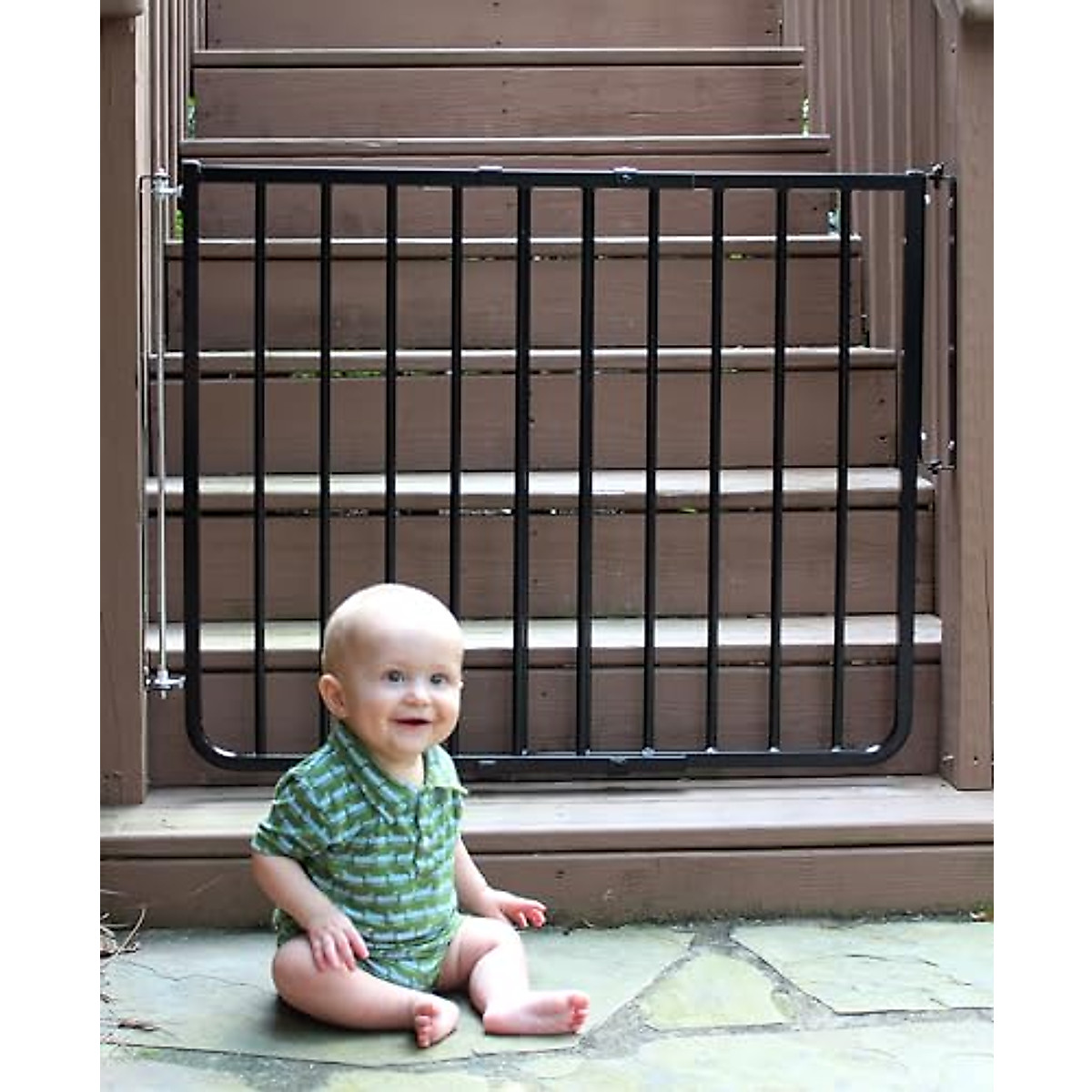 Cardinal Gates SS30OD Outdoor Baby Gate for Stairs - Adjustable Outdoor Dog Gate - Aluminum Safety Gate for Kids & Pets - Can be Installed at Angles - 27 to 42.5 Inches Wide - Black