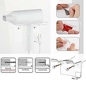 Cosmos Wall Mount Shelves Hair Dryer Holder Acrylic Blow Dryer Storage Rack Multi Functional Bathroom Storage Organizer with Screw Set for Hotel Room Salon Barbershop (Transparent Clear)