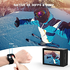 GOTCAM UHD 4K WiFi Action Camera 20MP Underwater 131FT Waterproof Camera 2inch Color Screen 170° Wide Angle EIS Sports Cam with External Mic Remote 2 Batteries and Helmet Accessories Kit, Black