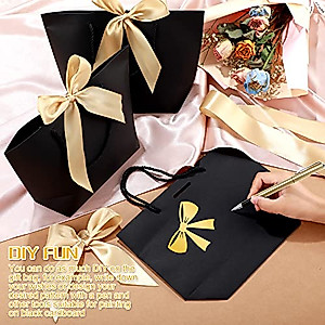 36 Pack Black Gift Bags with Handles Wedding Party Favor Paper Bags Bulk with Bow Ribbons 10.6 x 7.9 x 3.5 Inch Welcome Bags for Guests Birthday Holiday Bridesmaid Celebration