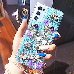 redecarie for Galaxy Note 10 Plus Bling Diamond Rhinestone Flowers Case,Women Girls Kids Luxury Glitter Shiny Sparkle Protective Floral Phone Case for Samsung Galaxy Note 10 Plus