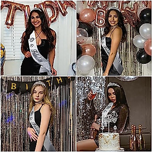 Hapdoo 30th Birthday Decorations women, Including 30th Birthday Rhinestone Crown Tiara, 30&Fabulous Sash with Pearl Pin, Happy Birthday Cake Topper and Number Candles, 30th Birthday Gifts for women, Silver