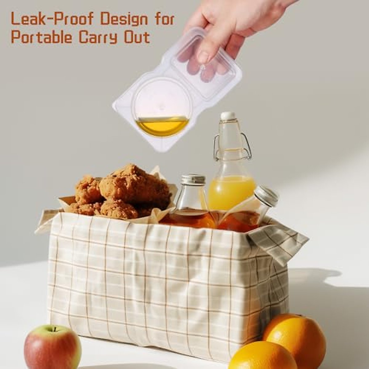 Vexulipro 15 PCS Divider Condiment Containers with Lids, Double Compartment Condiment Container, Dressing Containers with Lids, Small Plastic Containers with Lids, and Snack Containers