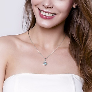 STARCHENIE Celtic Knot Necklace for Women 925 Sterling Silver Trinity Love Knot Pendant Created Aquamarine Jewelry