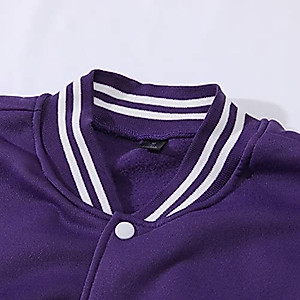Vivimeng Womens Baseball Jacket Fleece Varsity Jacket Button Down Tops Long Sleeve Sweatshirt Party Casual Coats (Purple,L,Large)