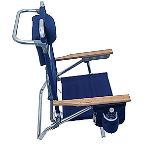 Tommy Bahama 5-Position Classic Lay Flat Folding Backpack Beach Chair, Polyester, Navy