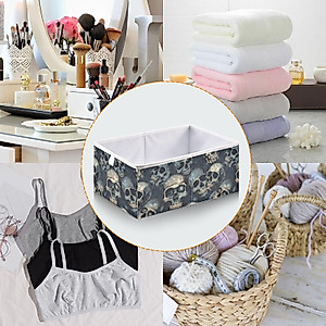 Vnurnrn Fabric Cube Collapsible Storage Cube Gothic Skulls Print, Storage Bins with Support Board, Foldable Basket for Shelf Closet Cabinet 15.75×10.63×6.96 in