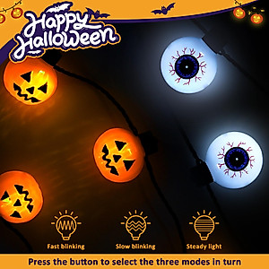 Halloween Necklace, 2PCS Light up Halloween Pumpkins Eyeballs Necklaces, Yellow White 7 Bulb Halloween Glow Necklace Accessories, 3 Mode Lights Necklaces Bulk for Halloween Trick or Treat Party Favors