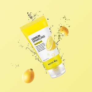 SECRETKEY Lemon Sparkling Peeling Gel, Deep Cleansing, Exfoliation, Skin Moisturization, Low Irritation for Sensitive Skin fl. 4.05 oz / 120 ml, Vitamin C and Refreshing Carbonated Water Synergy