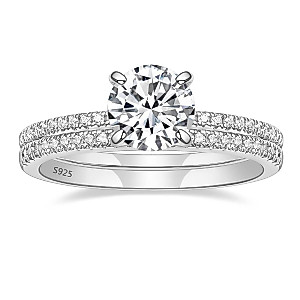 EAMTI 1.25CT 925 Sterling Silver Bridal Ring Sets Round CZ Engagement Rings Promise Rings for her Wedding Bands for Women Size 6