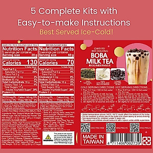 King Ping Best Tea - Oolong Tea Kit with Brown Sugar Boba Pearls, 5 Individual Boba Packets & Milk Tea Powder Packets, 100 Percent Natural Red Oolong Tea - Easy to Make - (5 Servings)
