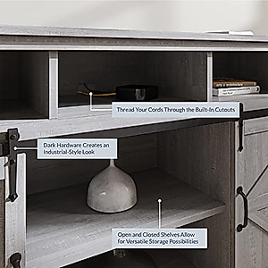 BELLEZE Modern 52 Inch Farmhouse Highboy TV Stand & Media Entertainment Center Console Table for TVs up to 55 Inch with Sliding Barn Door and Storage Cabinets - Parker (Stone Gray)