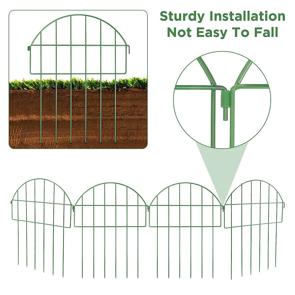 Dandat 10 Pack Decorative Garden Fence No Digging Fencing 17 x 13 Inch Animal Barrier Fence Rustproof Metal Wire Panel Border for Dog Rabbit Ground Stakes Defense and Outdoor Patio Yard, Arched, Green