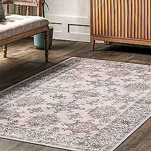 nuLOOM Finley Machine Washable Vintage Distressed Accent Rug, 3' x 5', Ivory