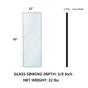 VocalStar 65" x 22" Full Length Mirror, Modern Farmhouse Black Metal Framed Full Body Mirror for Living Roome, Bathroom, Thicken 1/4-inch Glass | Ultra-Flush Hanging