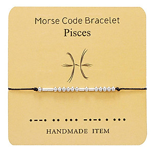 Pingyongchang 12 Zodiac Morse Code Bracelet Sterling Silver Beads on Silk Cord Friendship Bracelet Gift for Her -Pisces