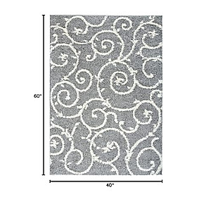 Cozy Contemporary Scroll L.Grey-White 3'3" X 5' Indoor Shag Area Rug