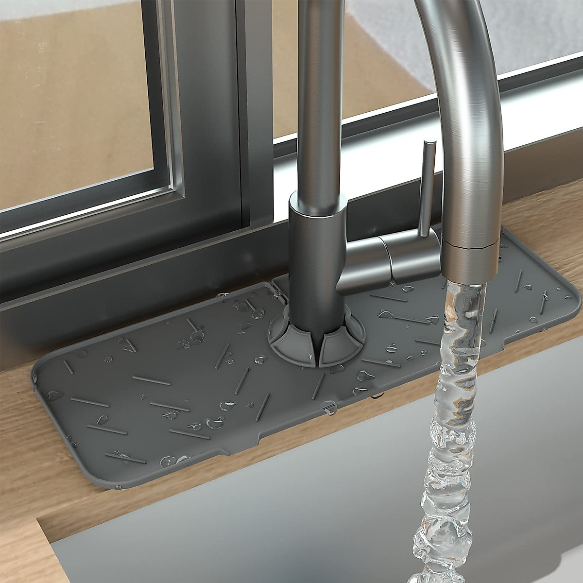 Kitchen Sink Splash Guard Silicone Sink Faucet Mat Water Catcher Mat Sink Draining Pad Rubber Drying Mat for Kitchen Sink, 2 Pack, Grey