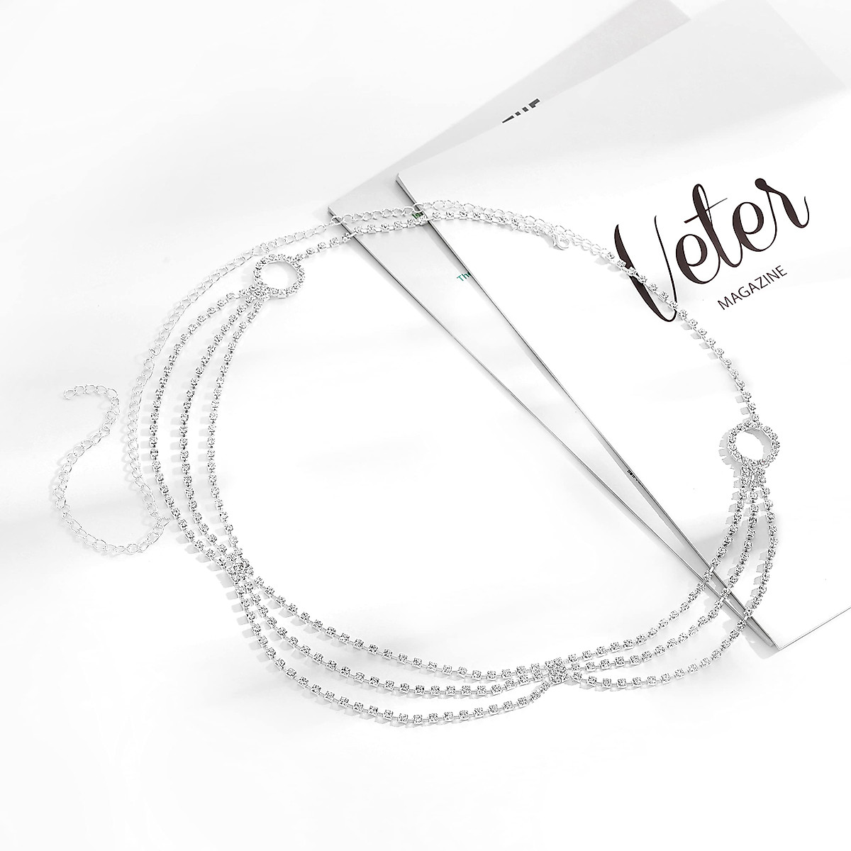 Funyrich Rhinestone Belly Chain Jewelry Silver Crystal Waist Body Chains for Women