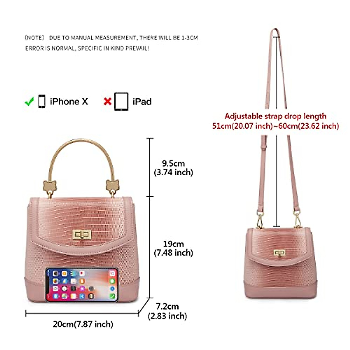 FOXLOVER Genuine Leather Shoulder Bucket Bags for Women Small Handbags Original Design Crocodile Pattern Crossbody Bags Purses(pink)