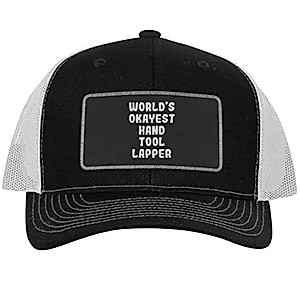 World's Okayest Hand Tool Lapper - Leather Black Patch Engraved Trucker Hat, Black-White, One Size