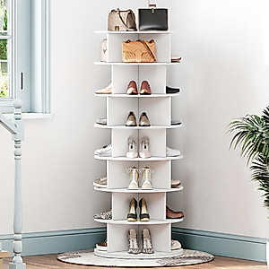 Brafab 7-Tier Rotating Shoe Rack Tower, 360-Degree Spinning Shoe Display Carousel, Revolving Vertical Shoe Shelf and Handbag Organizer Shelves for Closet Furniture, Round Lazy Susan Shoes Storage