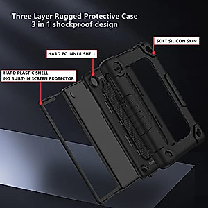 SOATUTO for TCL TAB 8 LE Tablet Case Model 9137W / for TCL TAB 8 WiFi Model 9132X Tablet Case with Shoulder Strap Soft Silicone Hard Back Rugged Full-Body Cover Case (Black+Black)